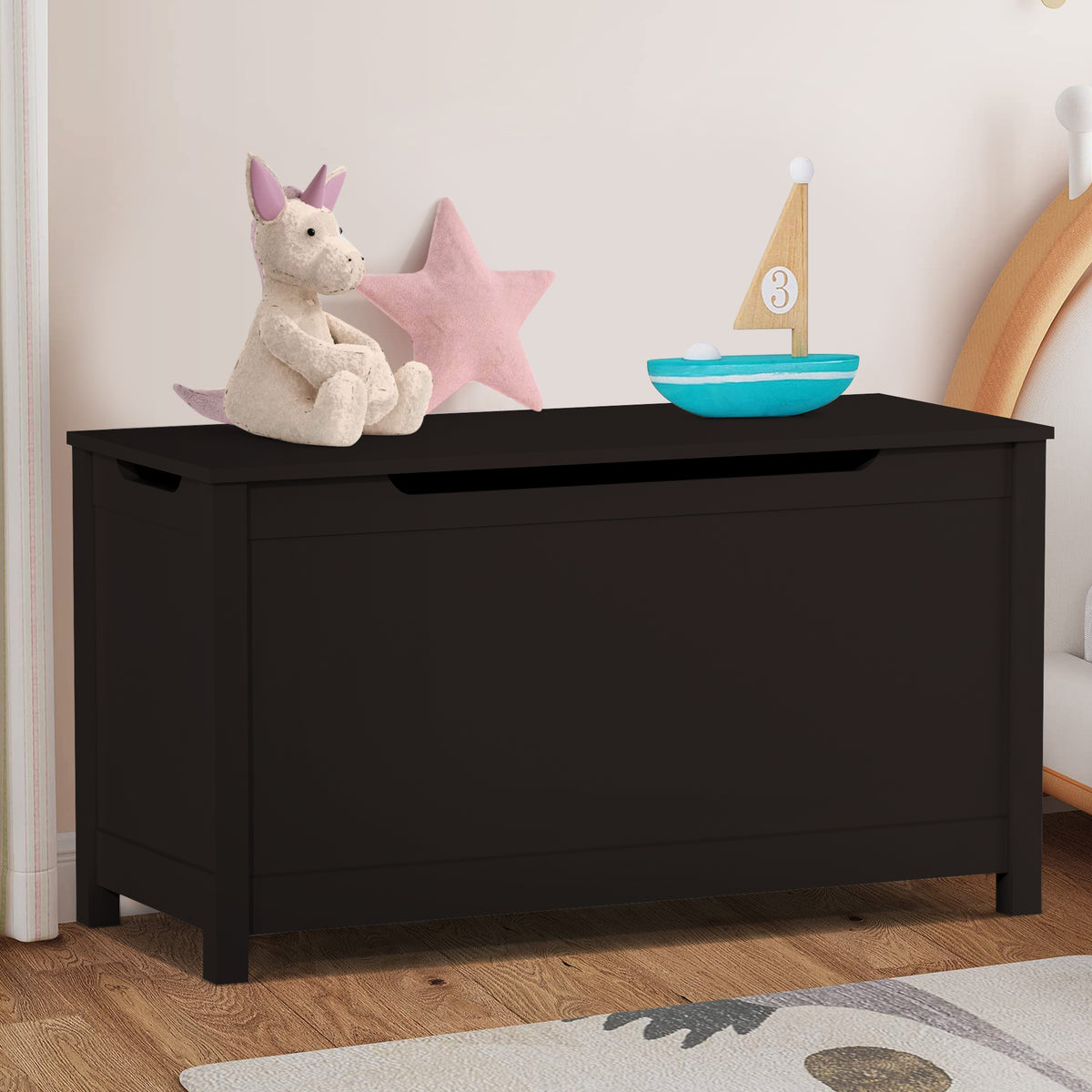 UHOMEPRO Toy Chests, Wood Toy Boxes with Safety Hinges Modern Style, S ...