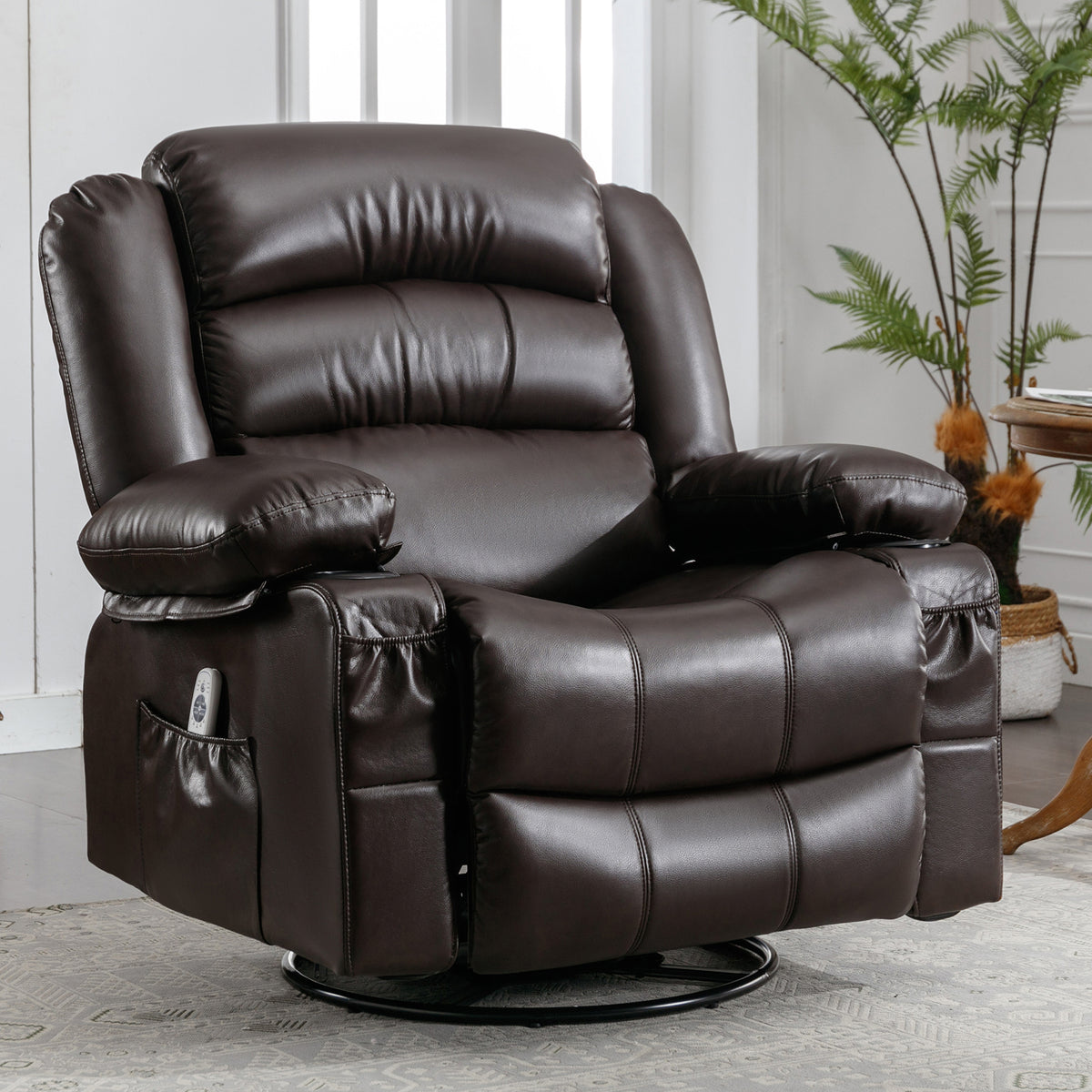 UHOMEPRO Massage Swivel Rocker Recliner Chair, PU Leather Rocking Sofa ...