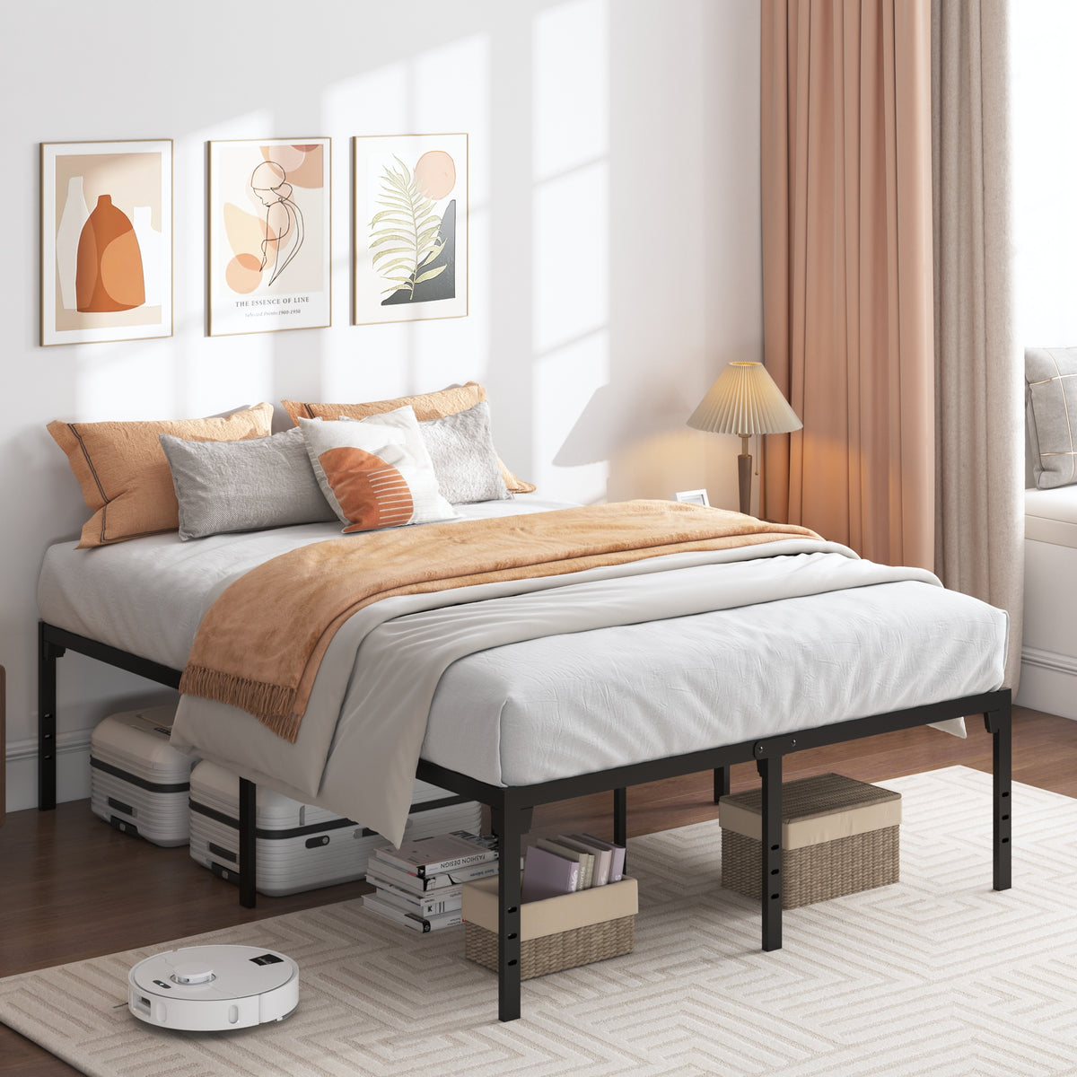 King Bed Frames No Box Spring Needed, 18in Tall Heavy Duty King Size M ...