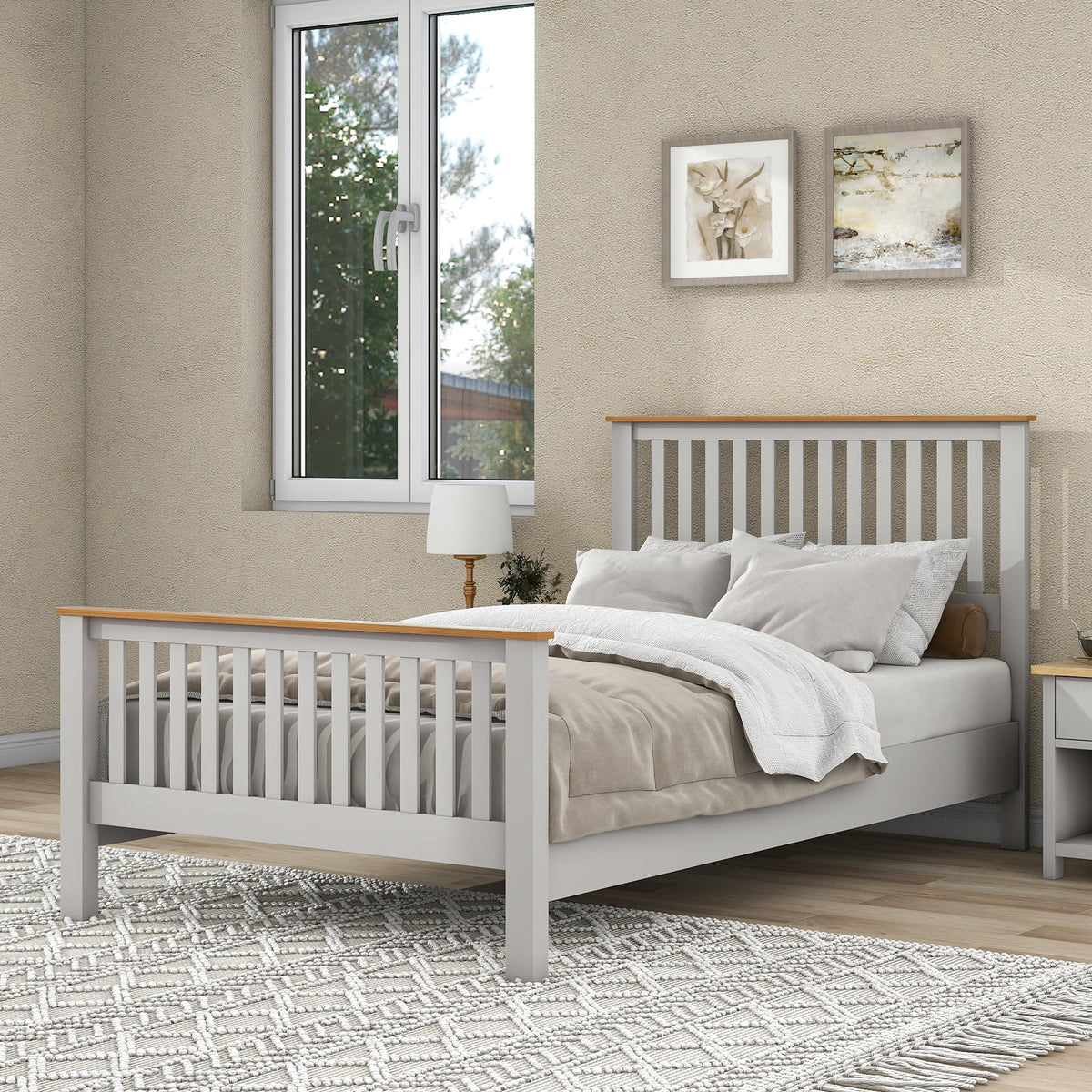 Solid Wood Full Platform Bed Frame with Headboards and Footboards– uHomePro