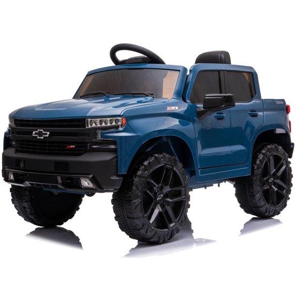 12V Ride on Truck, Chevrolet Silverado Blue Ride on Toys with Remote C ...