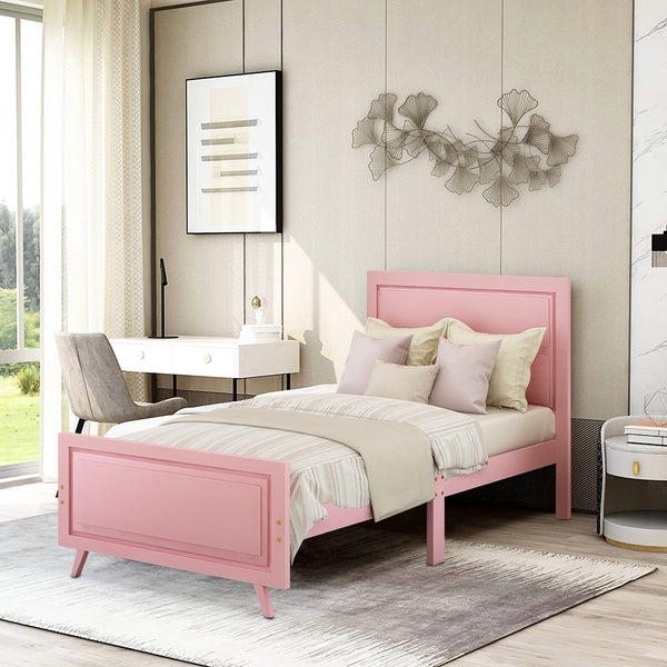 Pink Twin Bed Frame for Girls Kids, Pretty Platform Bed Frame with Hea ...