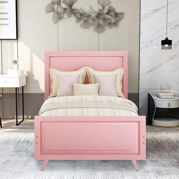 Pink Twin Bed Frame for Girls Kids, Pretty Platform Bed Frame with Hea ...